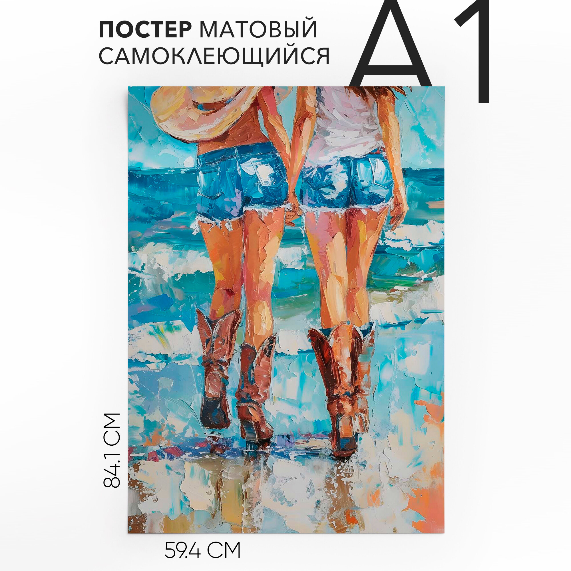 Постеры плакаты самоклеящийся, большой A1 Девушки идут к морю, влагостойкий, для декора