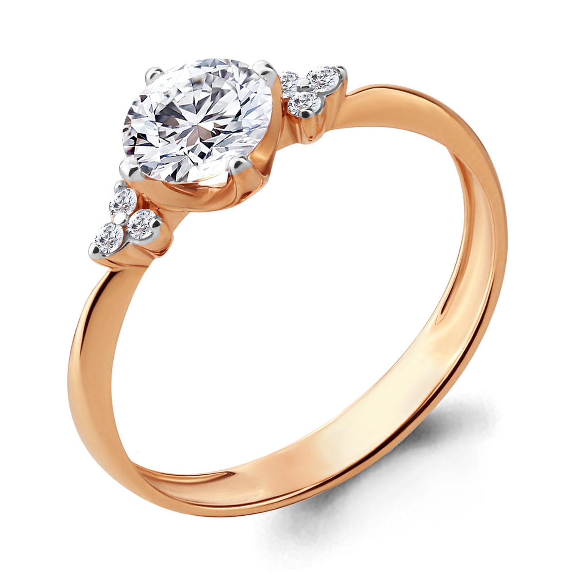 Кольцо, серебро, 925 проба, золочение, кристаллы Swarovski, фианит