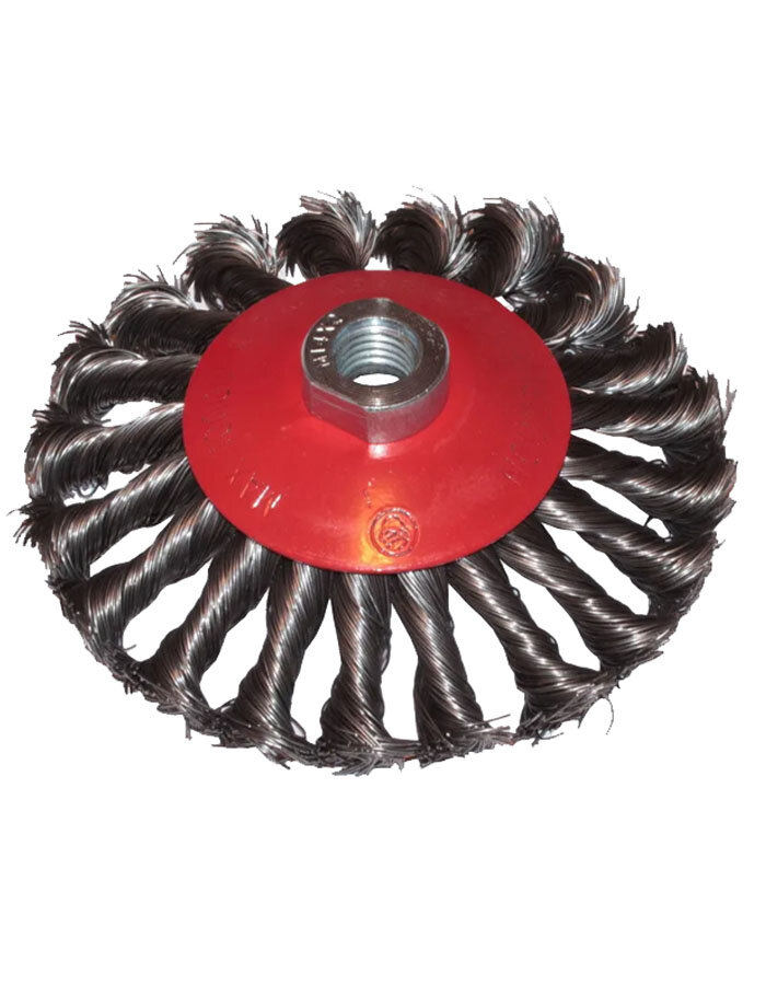 Щетка тип "тарелка" 125мм конус, витая стальная проволока Titan