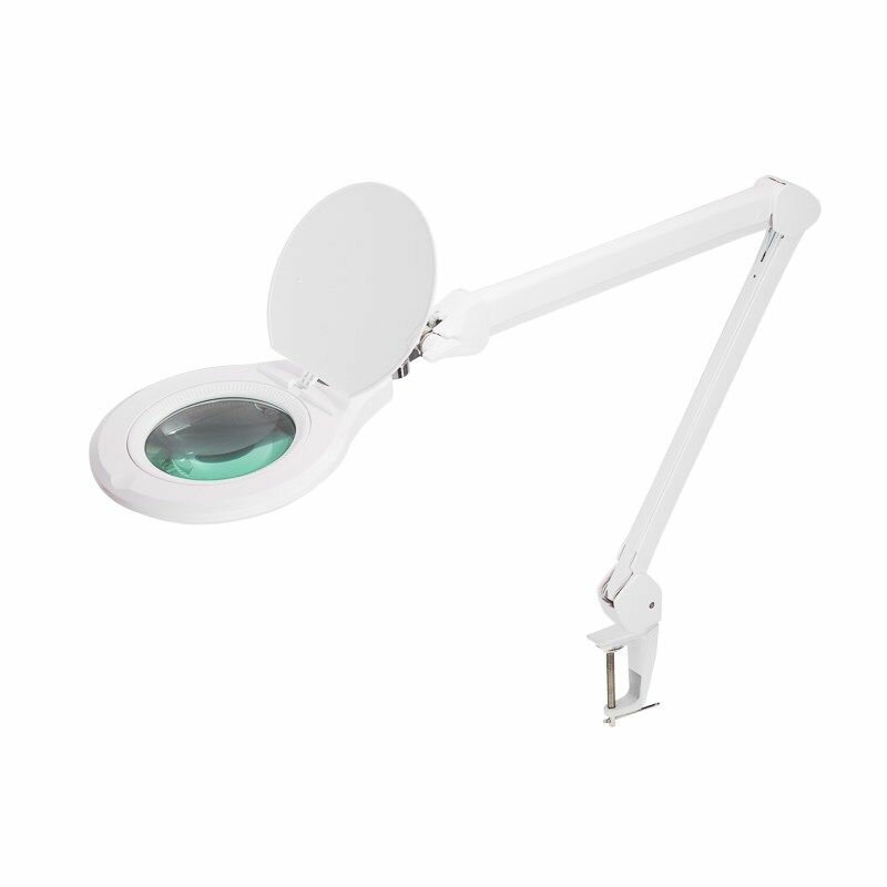 Лупа на струбцине круглая 5D с подсветкой 72 SMD, сенсорный регулятор яркости, 152мм, белая REXANT