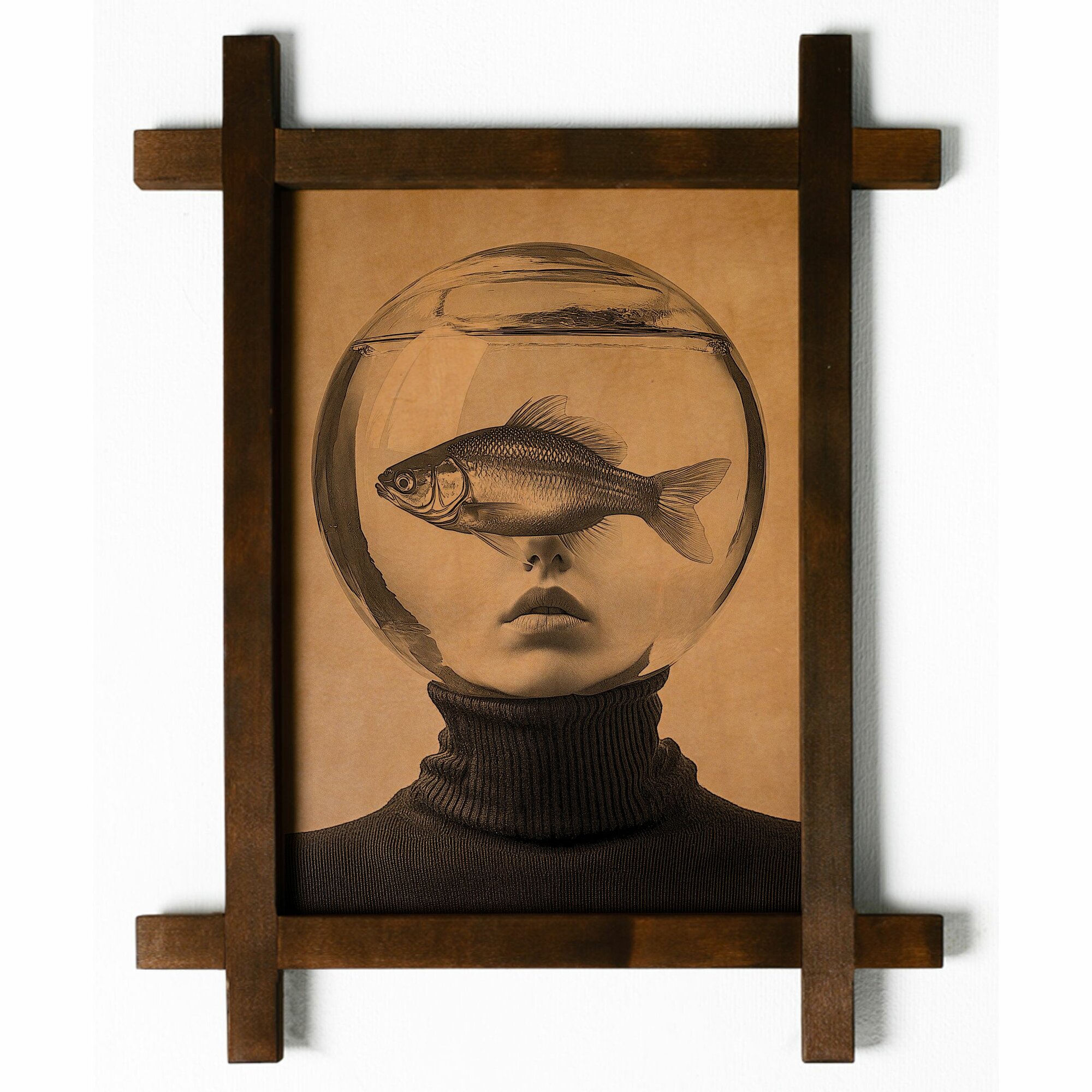 Картина интерьерная из кожи "Девушка с аквариумом на голове", BoomGift