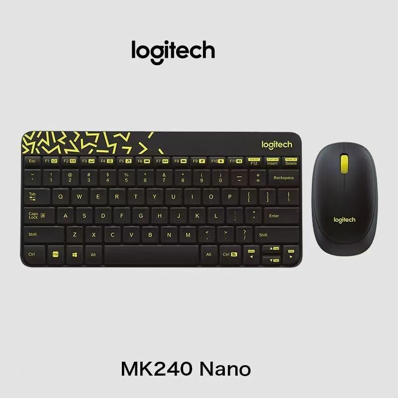 Комплект клавиатура + мышь Logitech MK240 Nano, black/yellow (920-008213)