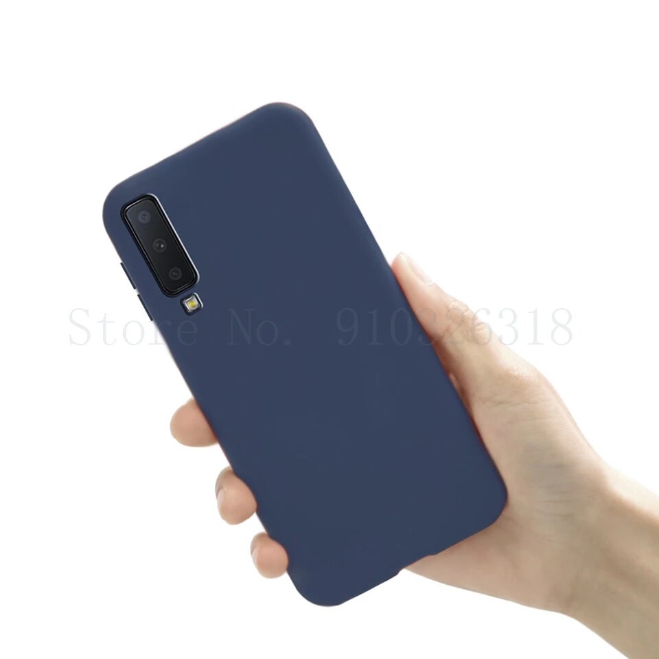 Тонкий жидкий мягкий силиконовый чехол для Samsung Galaxy A7 (2018) a72018, чехол Синий, Navy blue