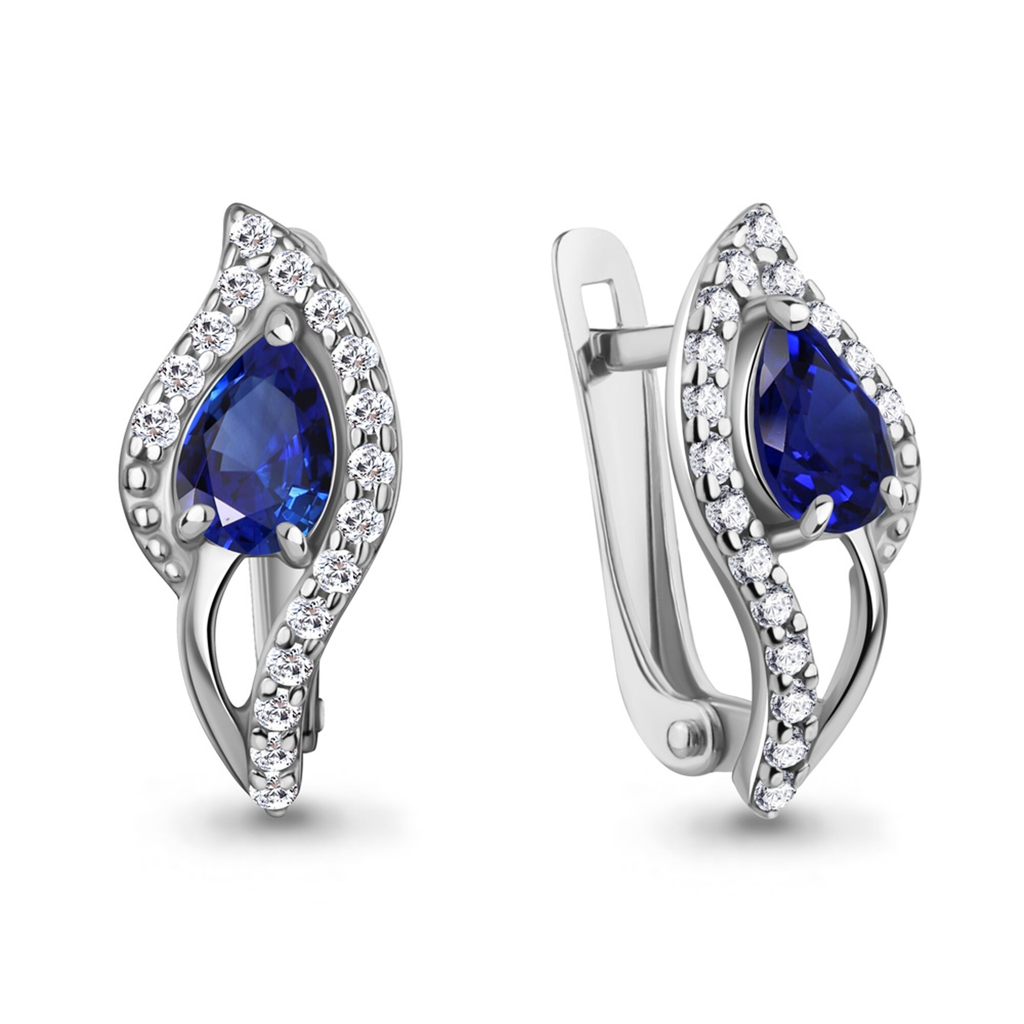 Серьги, серебро, 925 проба, родирование, фианит, сапфир синтетический