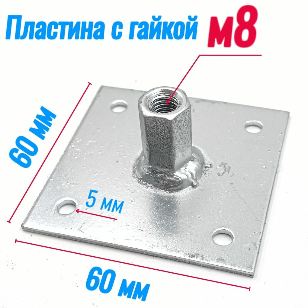 Пластина опорная с гайкой м8 / Пластина с гайкой оцинкованная (2 шт)