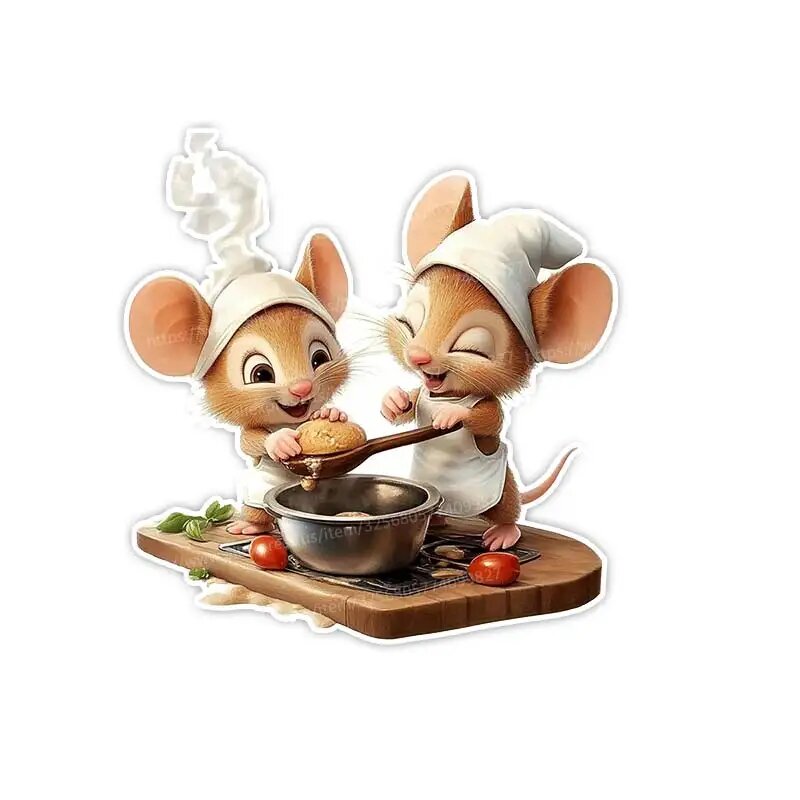 Настенная наклейка ПВХ Funny Couple Cat Chef Mouse 10cm(3.94 inch), M1129-A