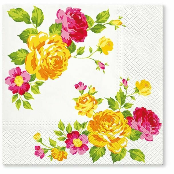 Салфетки PAW Decor Collection "Lunch", Tete-a-tete, Композиция из желтых роз, трехслойные, для декупажа, 20 шт