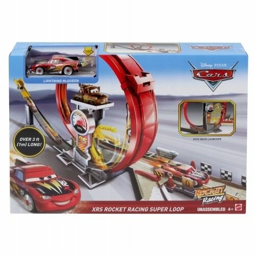Игрушечный трек Mattel Disney Cars Тачки - Гоночная трасса Rocket Racin Superloop Машинки со спидометром + Молния Маккуин GJW44