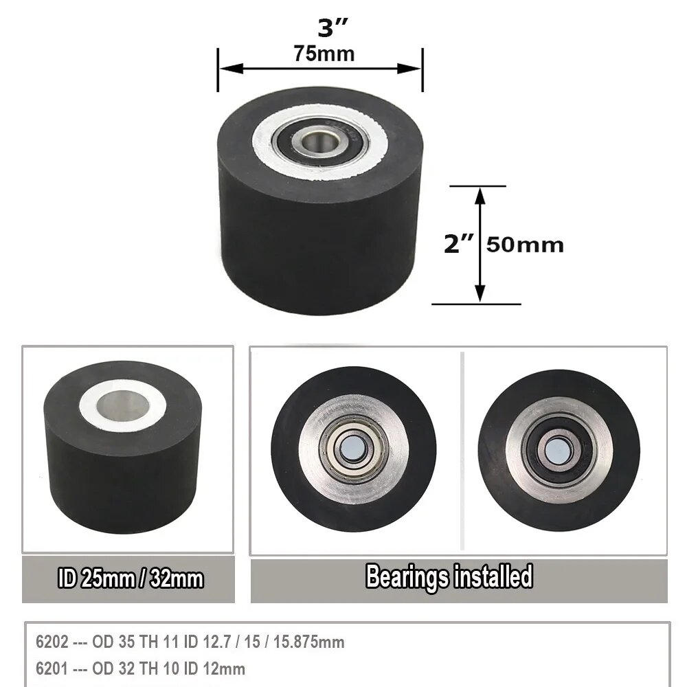 Диаметр. Детали шлифовальной машины с гладким резиновым контактным колесом 50–200 мм 6201 installed 12, 75x50mm