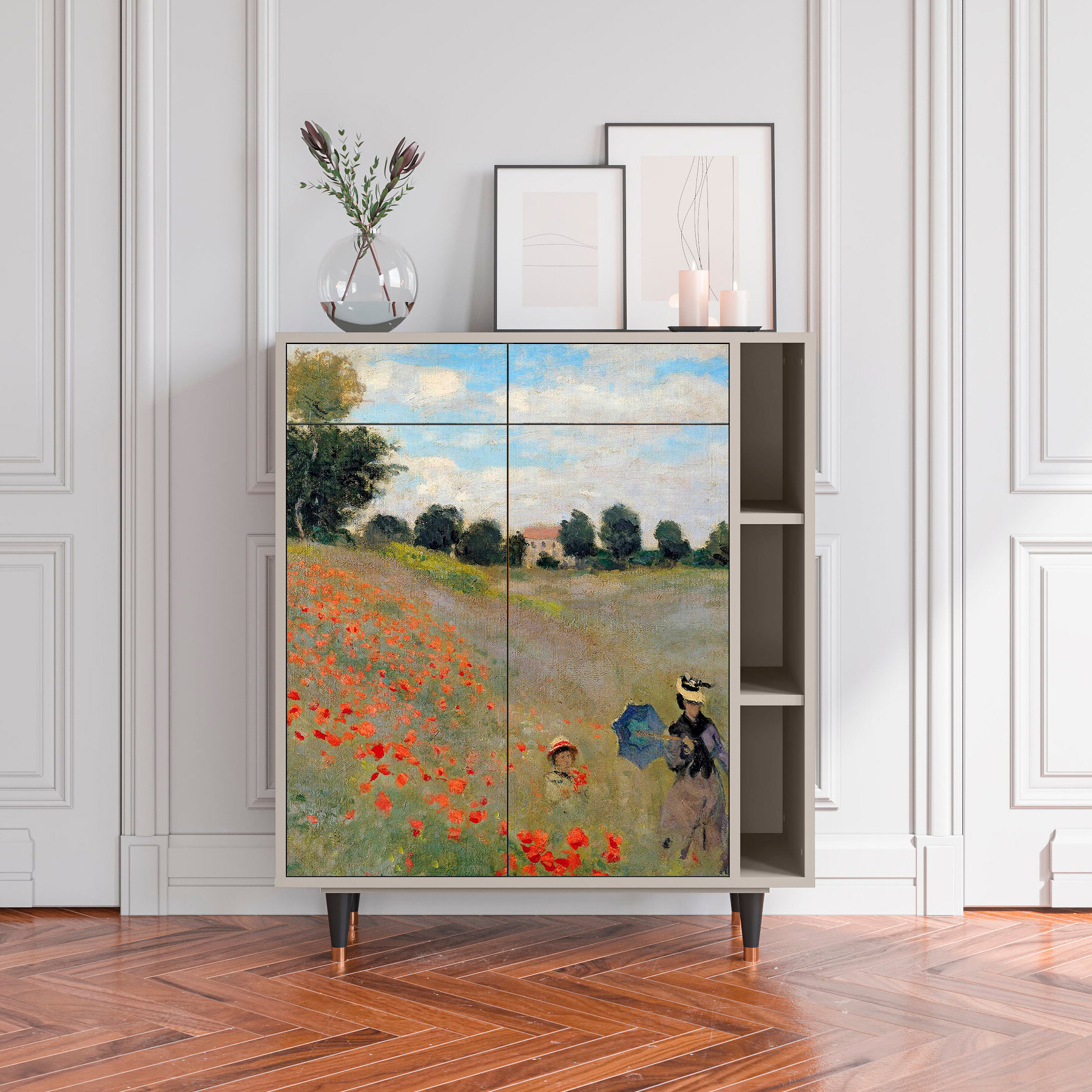 Комод - STORYZ - BS6 The Poppy Field near Argenteuil by Claude Monet , Размер - 94 x 110 x 41 см, Цвет корпуса - , Сатин