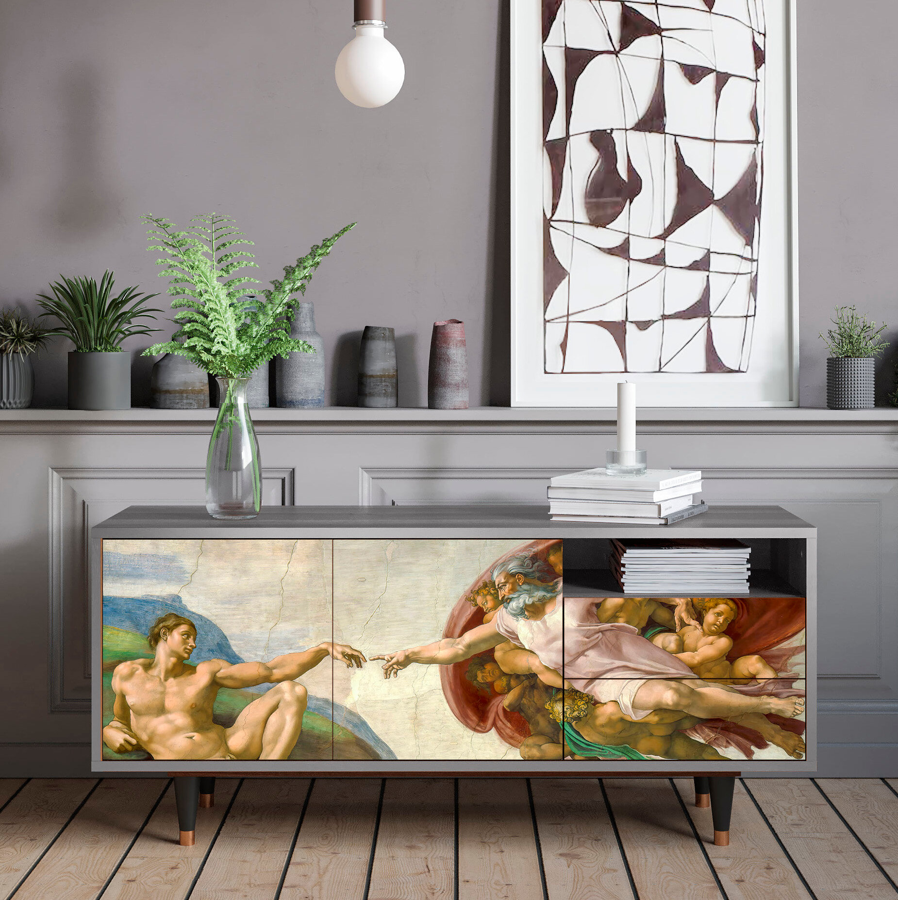 ТВ-Тумба - STORYZ - T7 The Creation of Adam by Michelangelo, Размер - 125 x 56 x 41 см, Цвет корпуса - , Серый