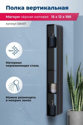 Полка Aquanet Магнум H 150х1000х112 вертикальная цв. черный матовый (326457)