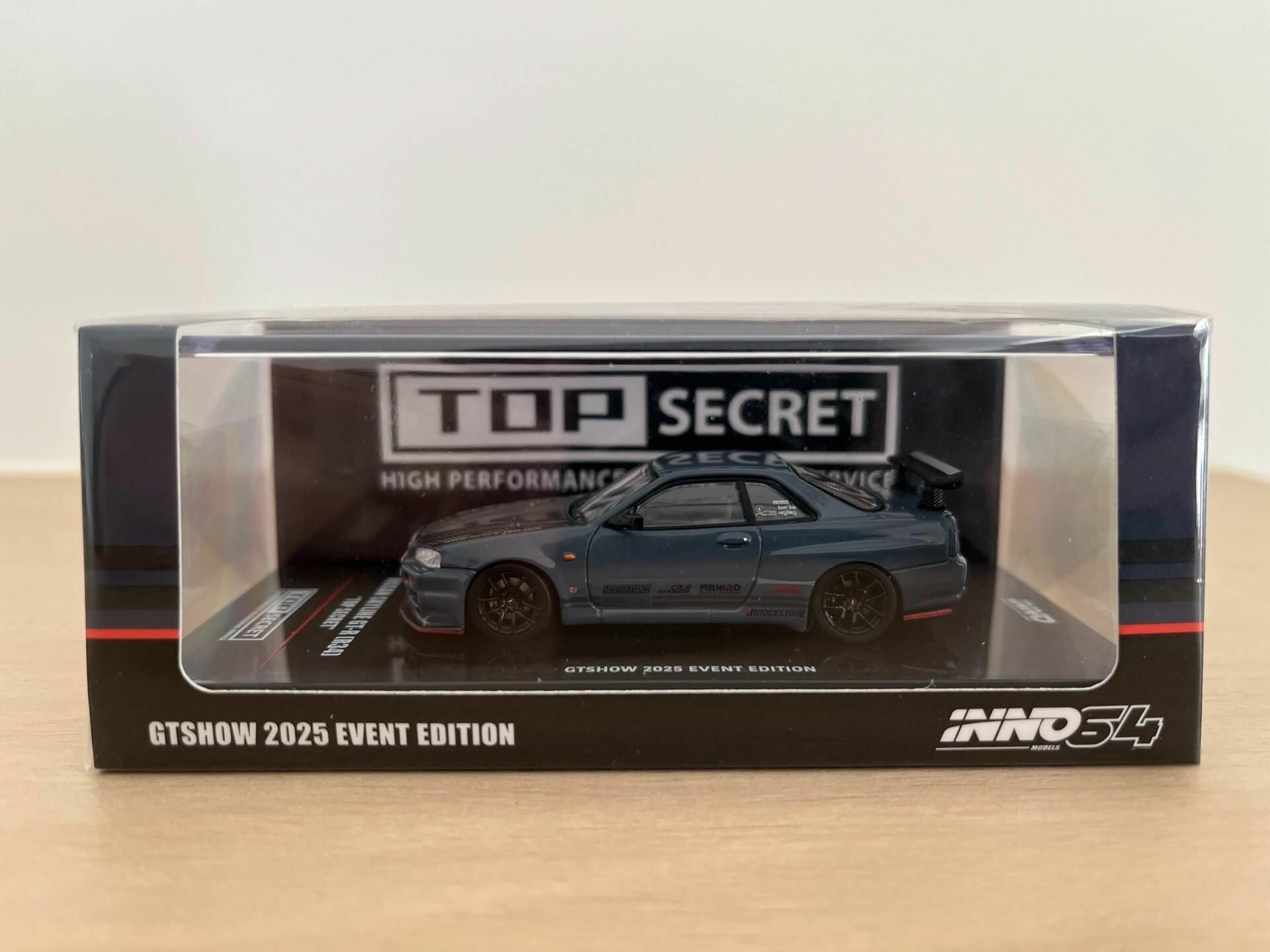 Машинка INNO 1/64 Nissan Skyline GTR R34 dusty blue Top Secret GT Show 2025 Event Edition Die-cast Alloy Car Model Collection Gift