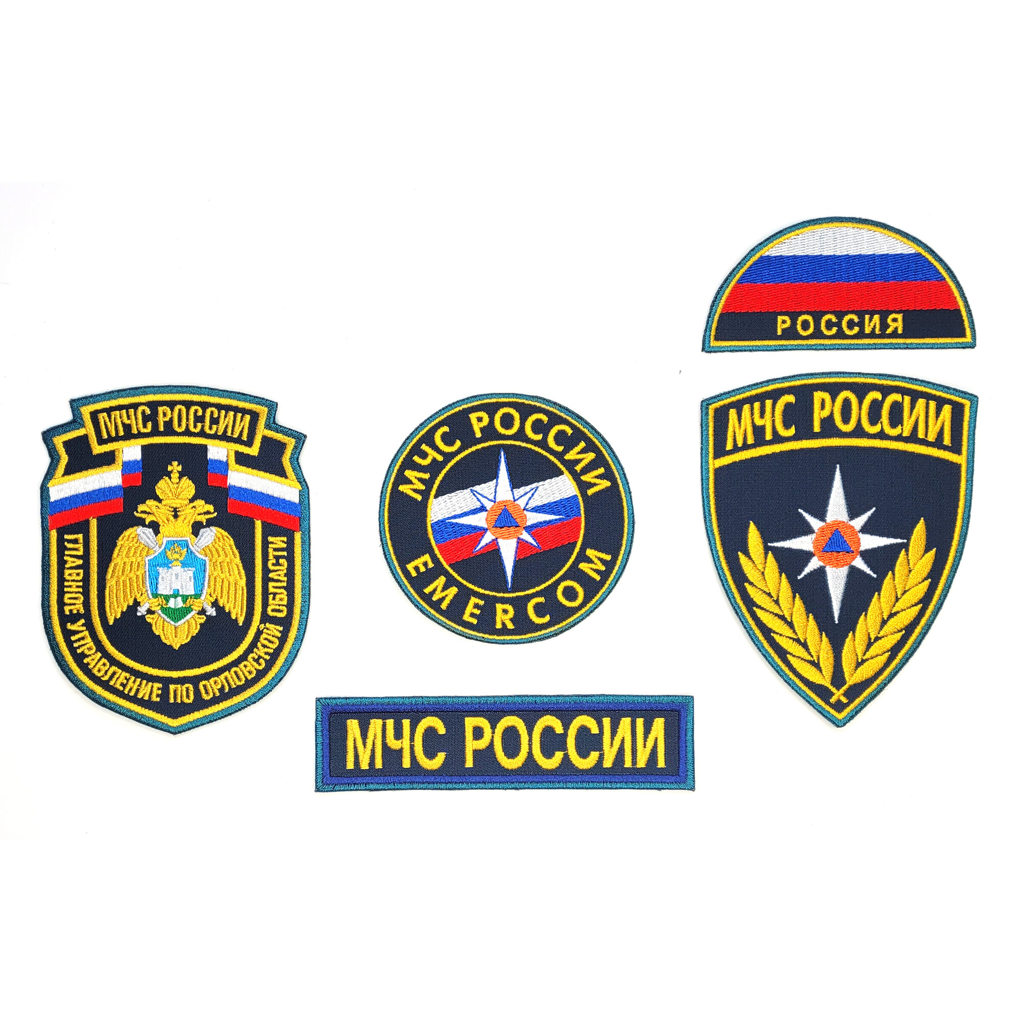 Шевроны и нашивка МЧС России Главное управление по Орловской области нового образца вышитые, комплект из 5 штук