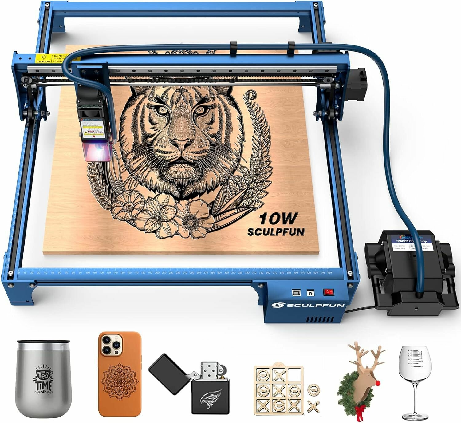 SCULPFUN S30 Pro 10Вт Лазерный гравер с автоматической подачей воздуха, гравировальная машина для дерева и металла