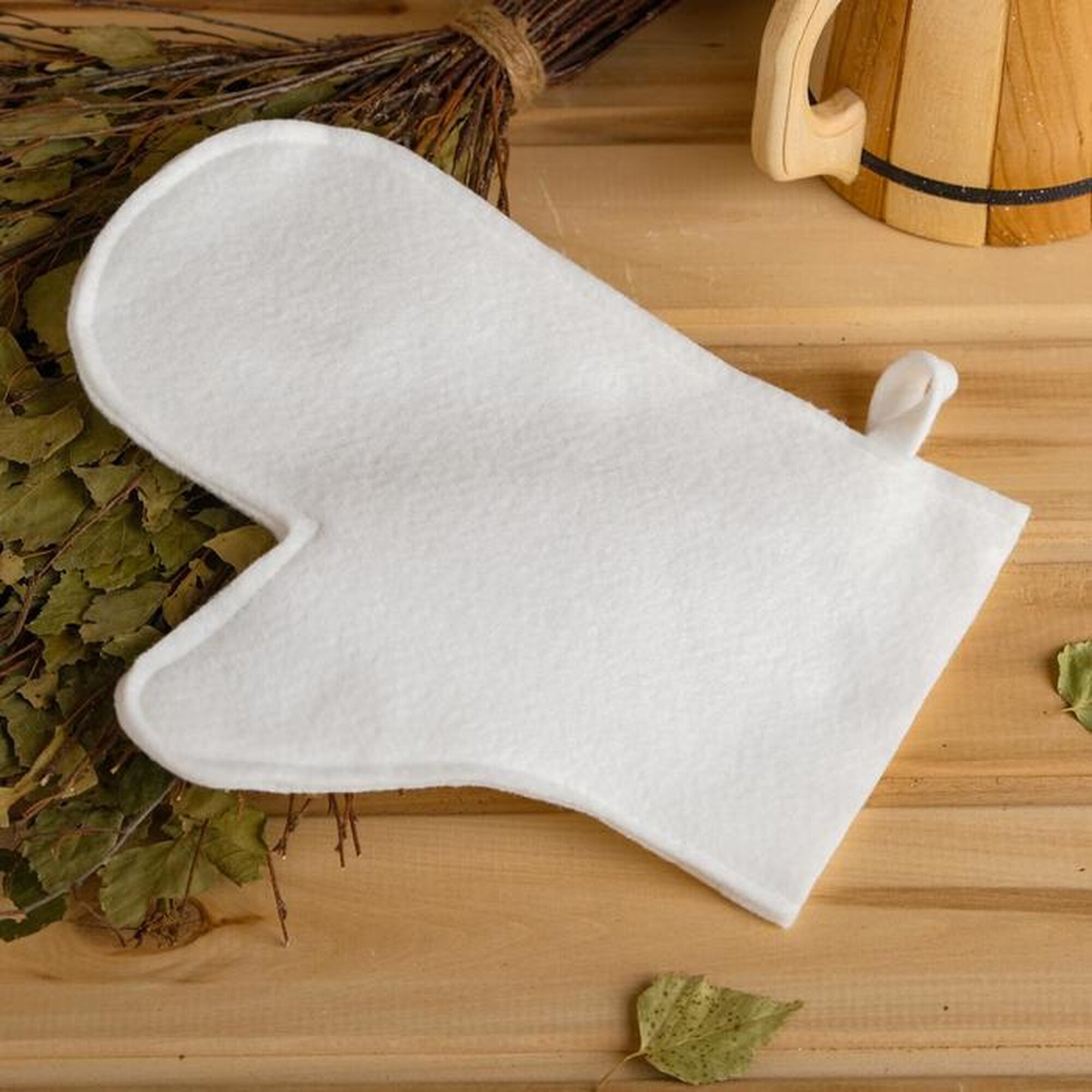 Рукавица для бани, материал войлок, с петелькой, 1 шт, цвет белый