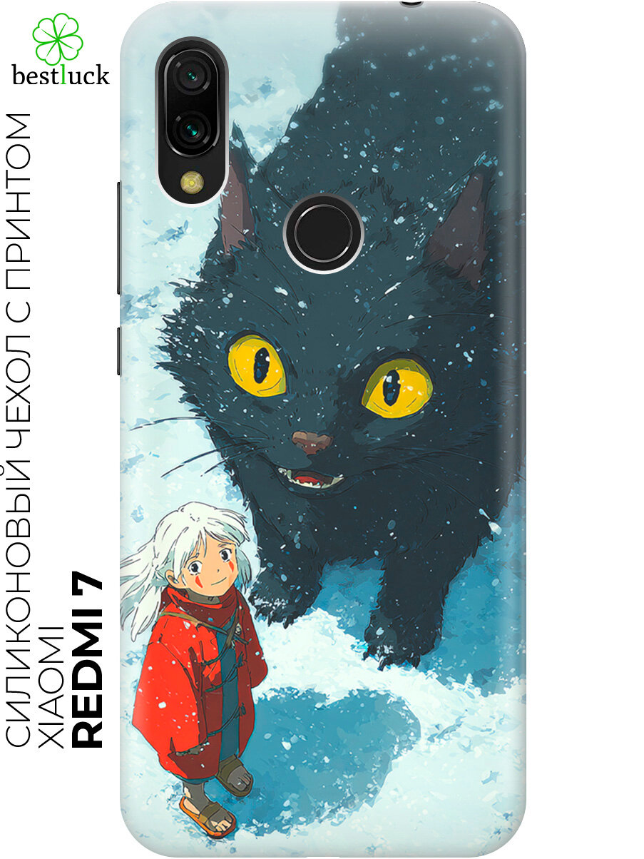 Силиконовый чехол на Xiaomi Redmi 7 с принтом "Аниме‑зимняя сказка"