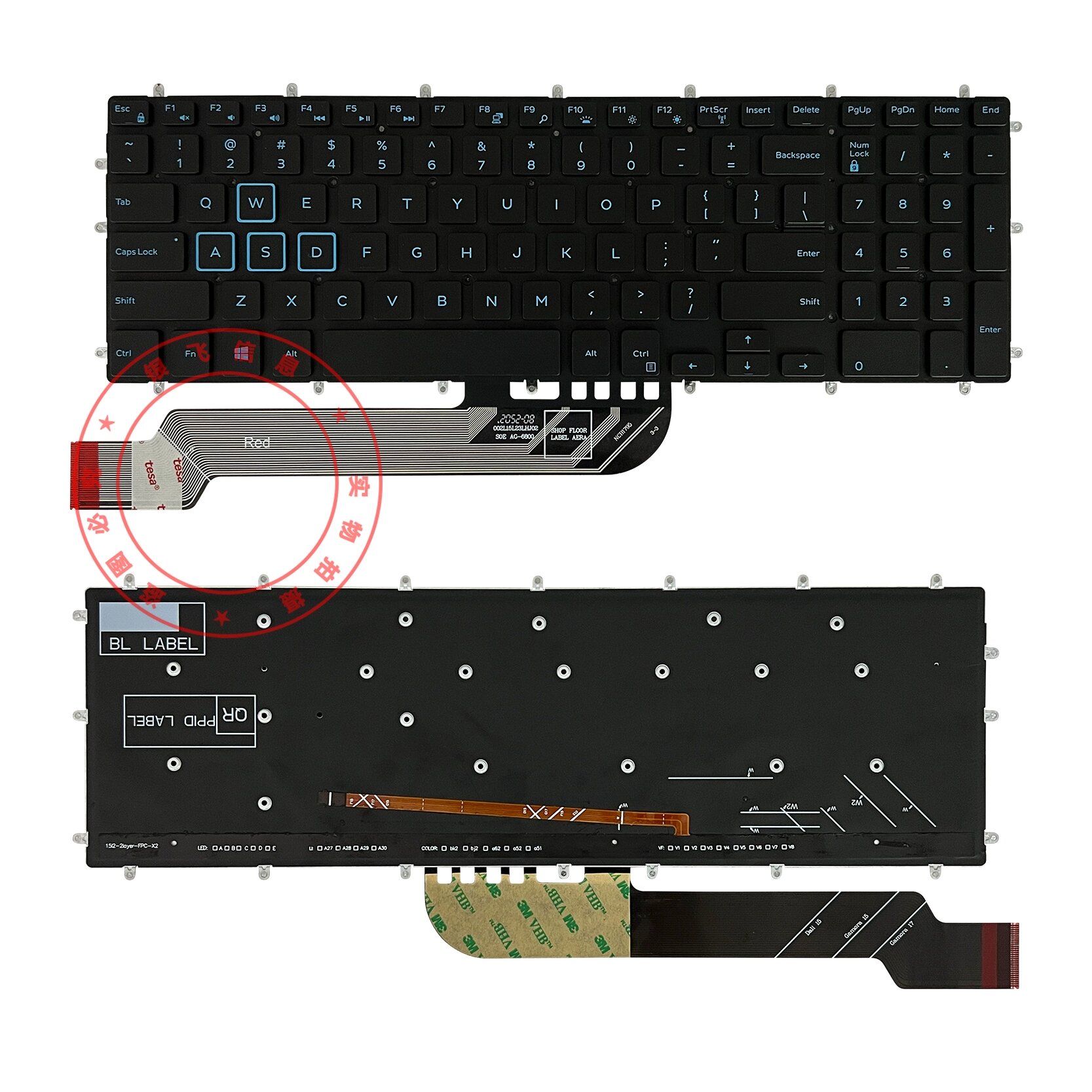 Подходит для клавиатуры ноутбука Dell G3 3500 G5 5500 5590 G7 7790 7588 P66F Новая оригинальная клавиатура с синим