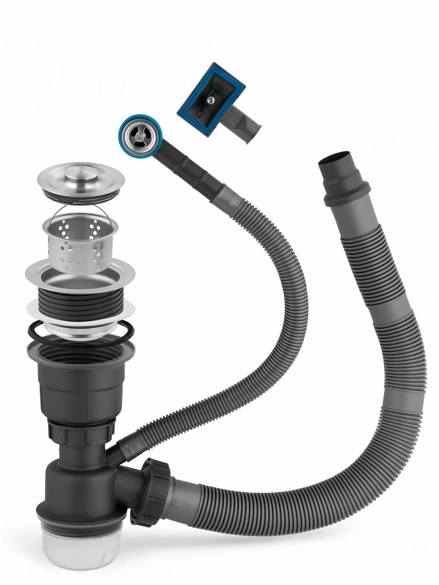 Сифон для кухонной мойки всех типов , из нержавеющей стали, сифон с углубленной горловиной и переливом, OUTE