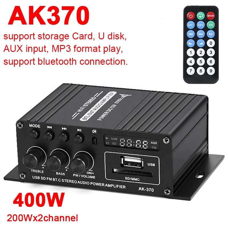 800 Вт домашние автомобильные усилители 2-канальный Bluetooth 5,0 стерео усилитель звука HIFI сабвуфер басовый усилитель FM USB пульт дистанционного управления