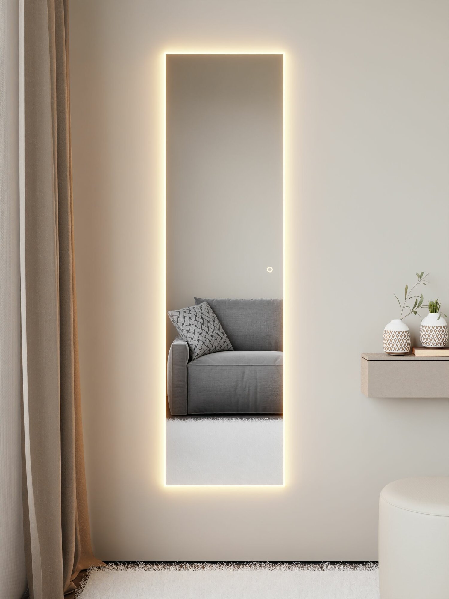 Зеркало настенное 160х40 см. BLX MIRROR без рамы интерьерное с подсветкой. Свет: Теплый белый 3000К.