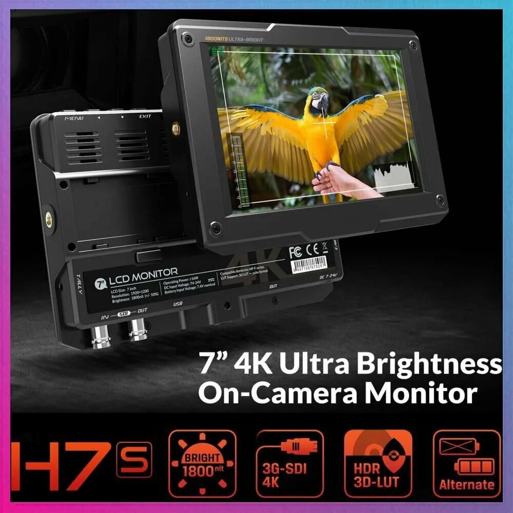 LILLIPUT H7S, Яркий 7 дюймовый 4K монитор, для фото и видеосъемки
