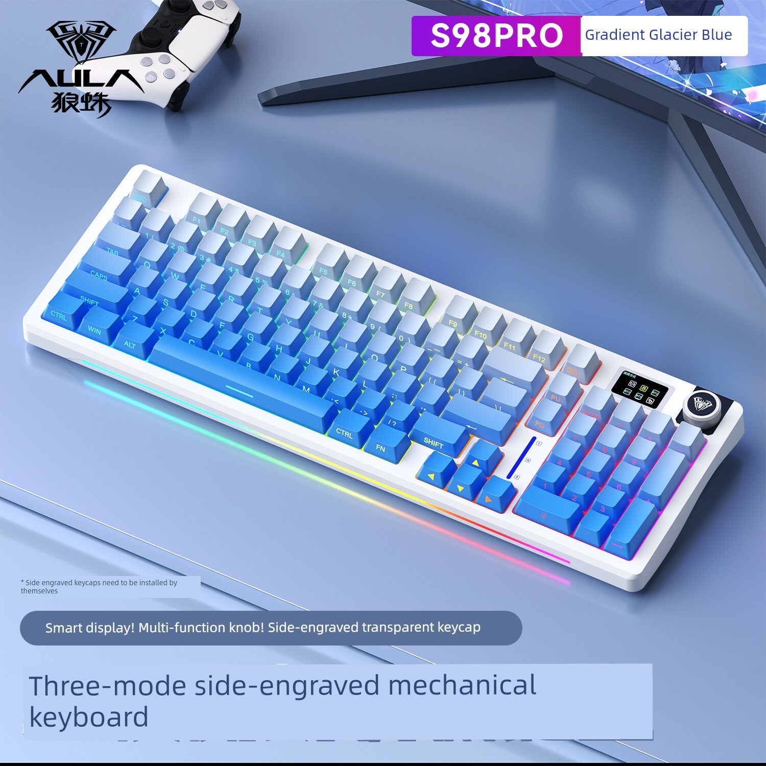 Беспроводная трехрежимная механическая клавиатура Wolf Spider S98pro для игр и киберспорта с боковой гравировкой клавиш
