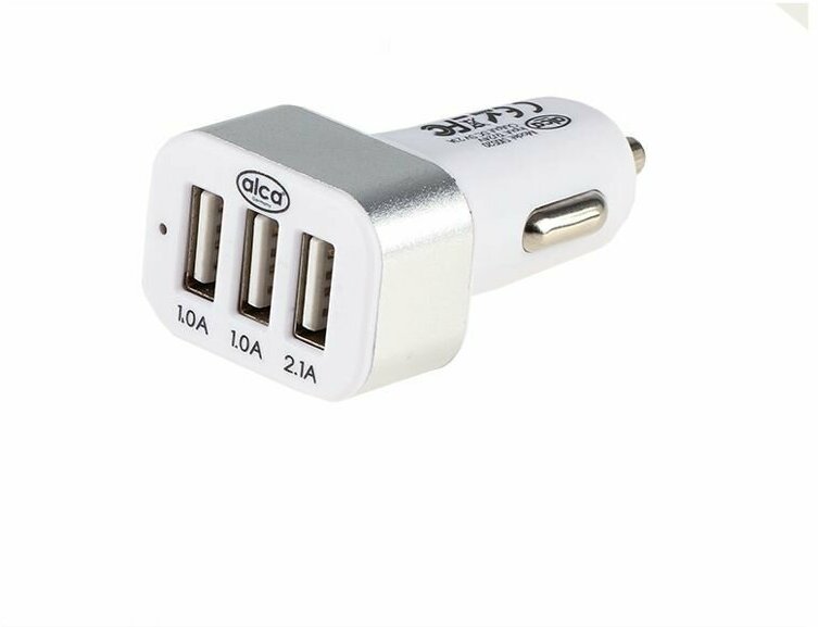 Зарядное устройство в автомобиль с 3-мя USB, 2.1 А, 12В / 24В, Белый - серебристый