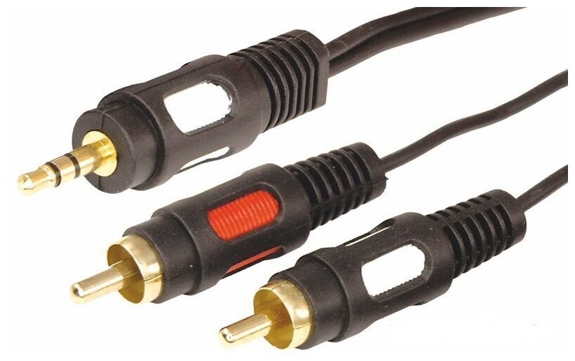 Шнур Rexant, штекер стерео 3.5 мм - 2 штекера RCA, 3 м (напыление золотом) {17-4234}