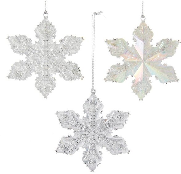 Набор елочных игрушек Снежинки - Crystal Silver 8 см, 3 шт, подвеска, Kurts Adler, T3152-набор