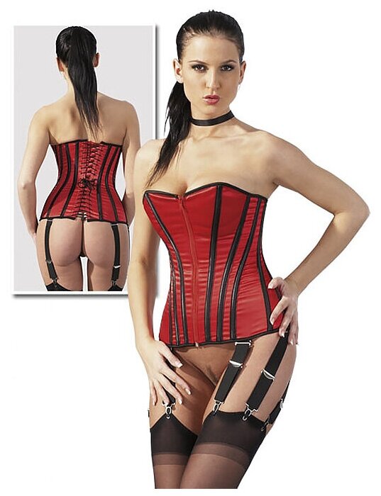 Красный викторианский корсет с черными полосками от Cottelli Collection