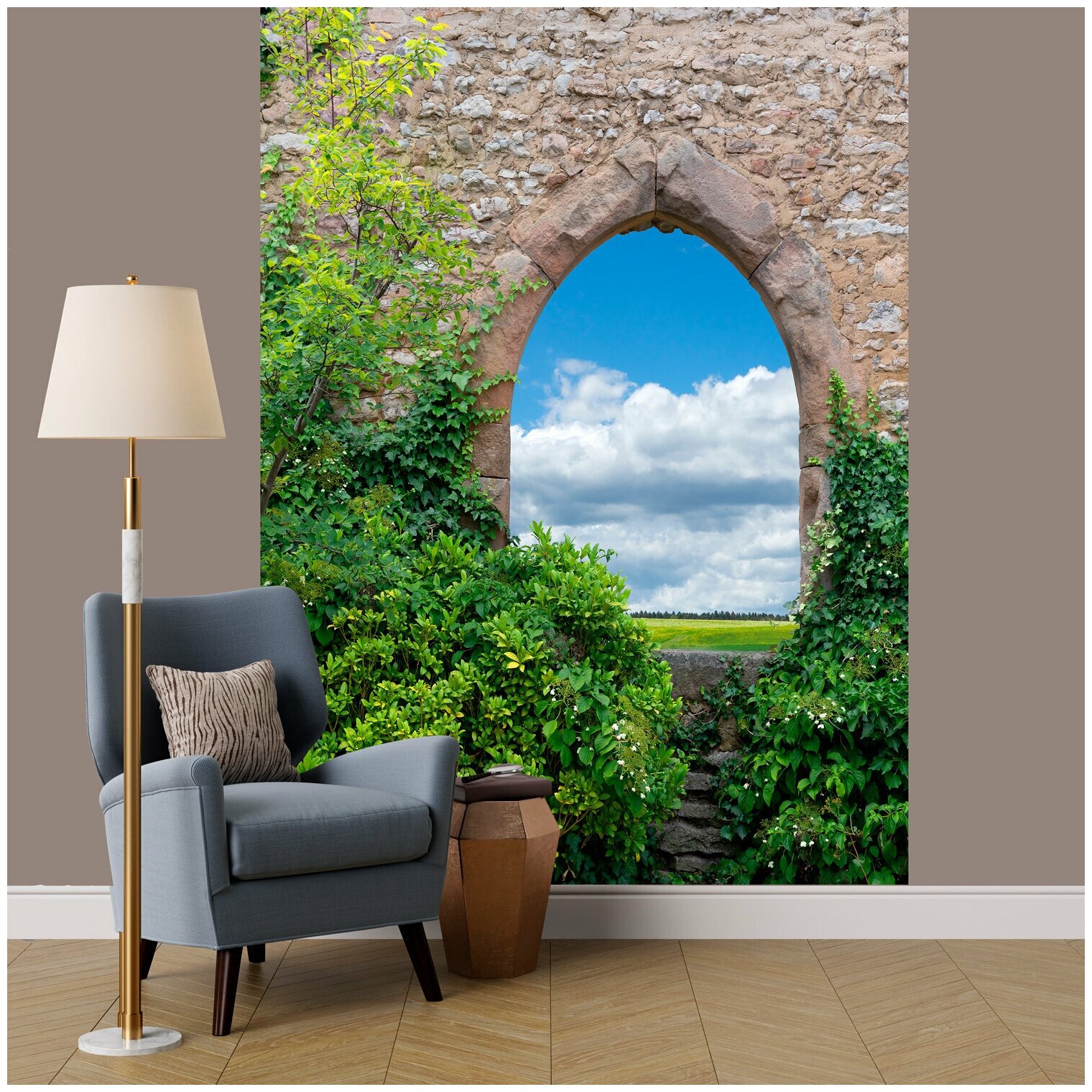 Фотообои 3d на стену флизелиновые HARMONY Окно в каменной стене с плющем 200х270 см HD2-100 фото обои на стену 3д