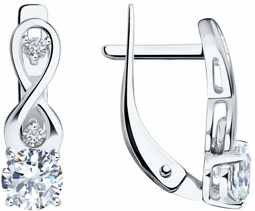Серьги, белое золото, 585 проба, фианит