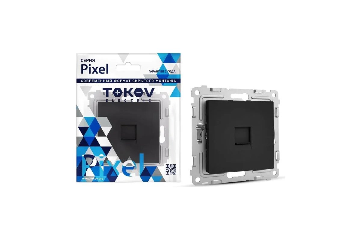 Розетка телефонная 1-м СП Pixel RJ11 механизм карбон TOKOV ELECTRIC TKE-PX-RT1-C14