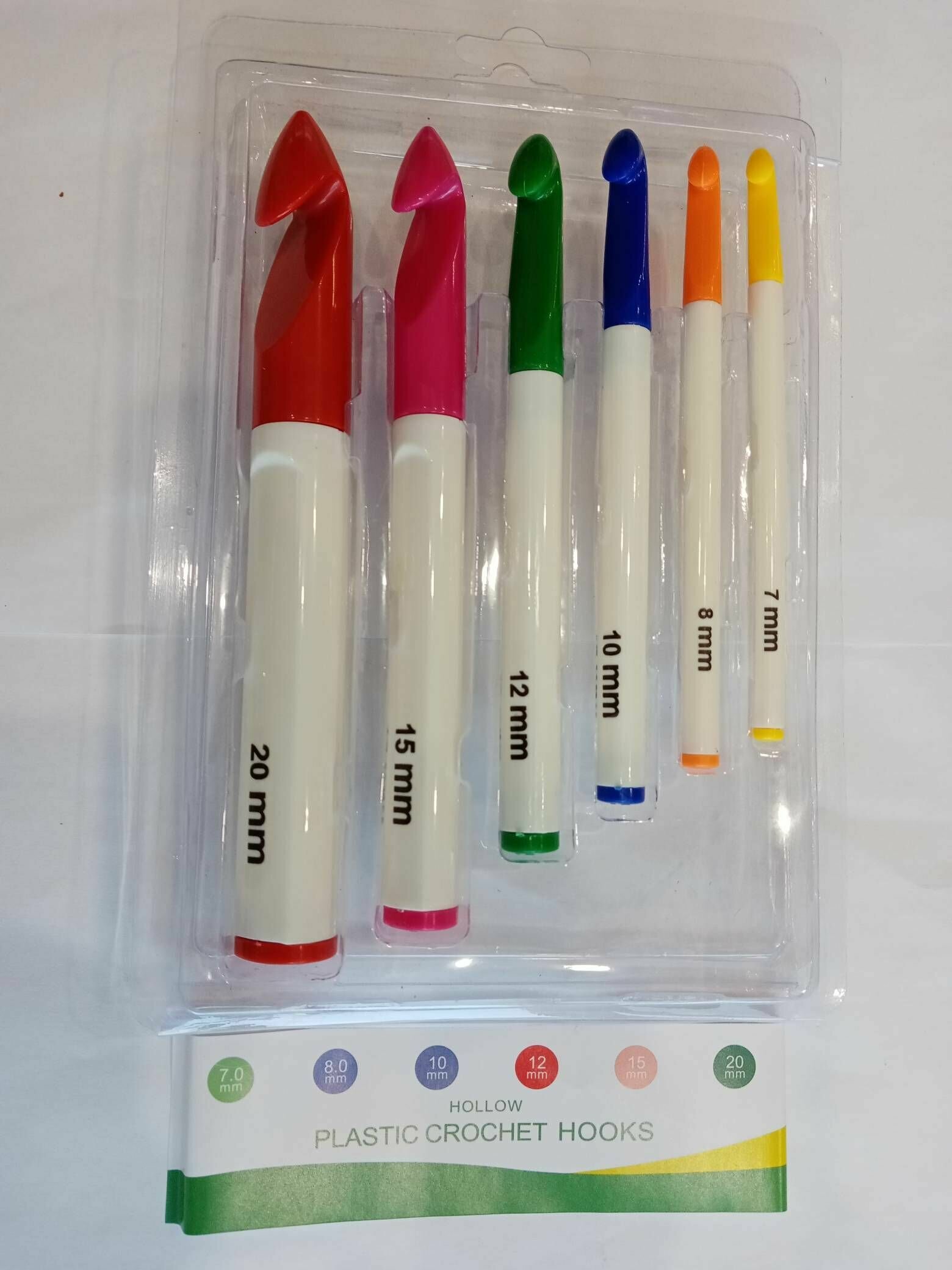 Крючки для вязания 7мм,8мм,10мм,12мм,15мм,20мм (6шт.)пластик/Набор крючков
