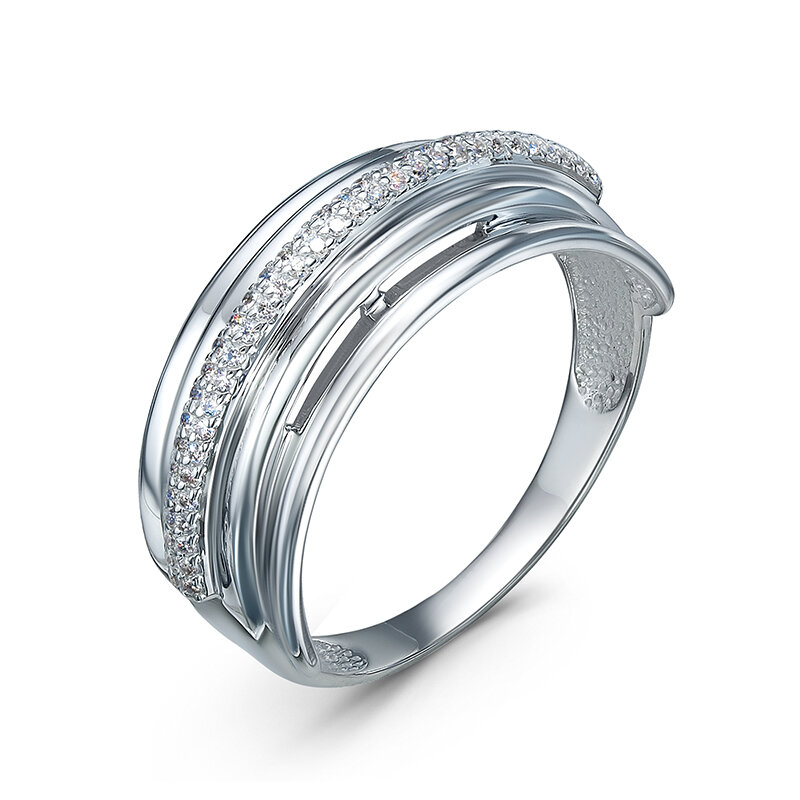 Кольцо обручальное, широкое, серебро, 925 проба, родирование, фианит