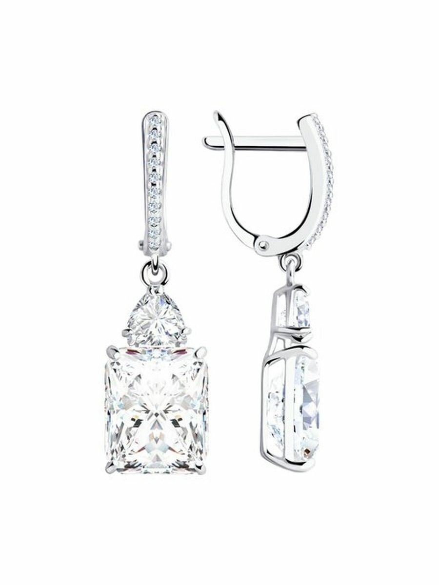 Серьги, серебро, 925 проба, родирование, фианит