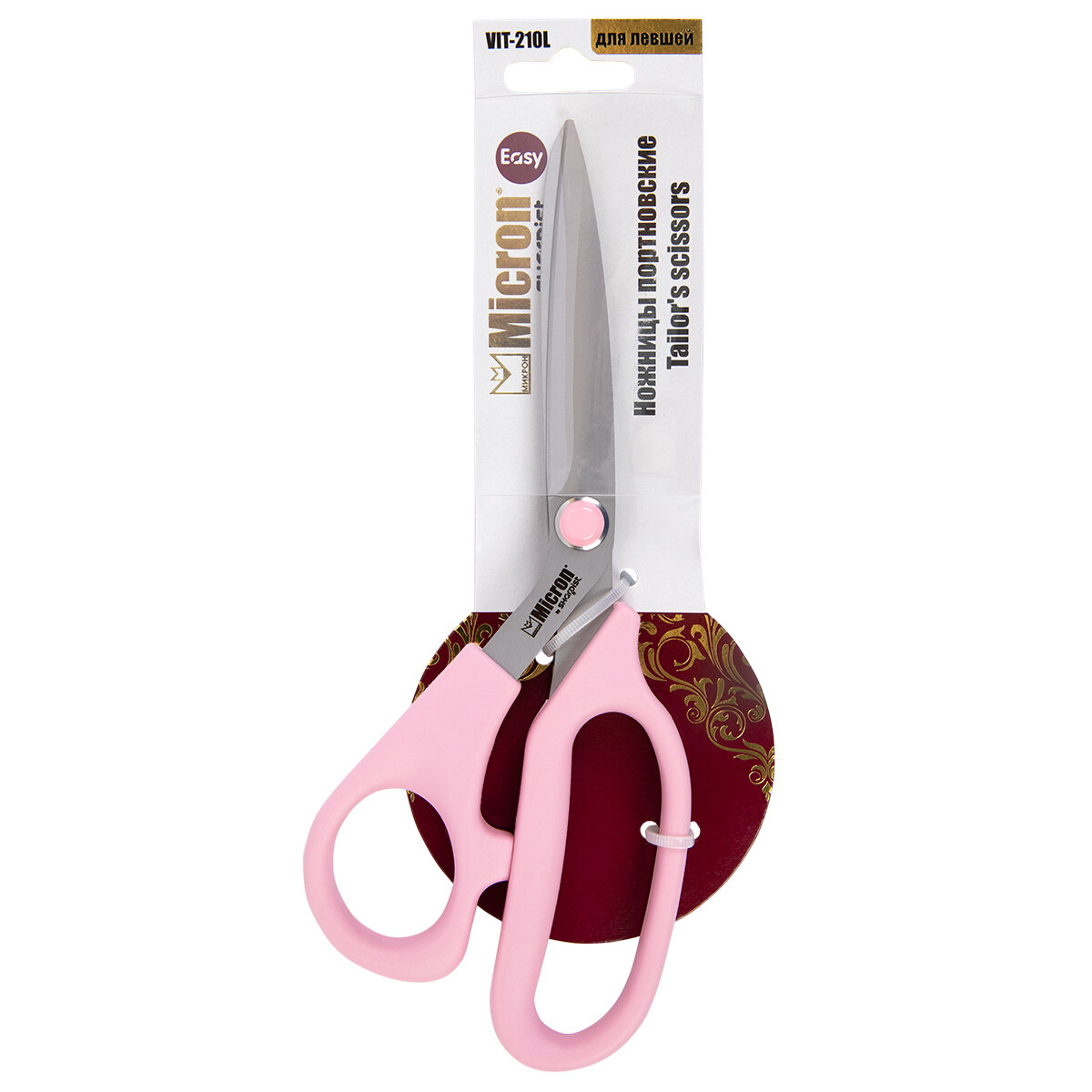Ножницы портновские "Micron by Sharpist" Easy VIT-210L на подложке с европодвесом 212 мм сатинированные, для левшей