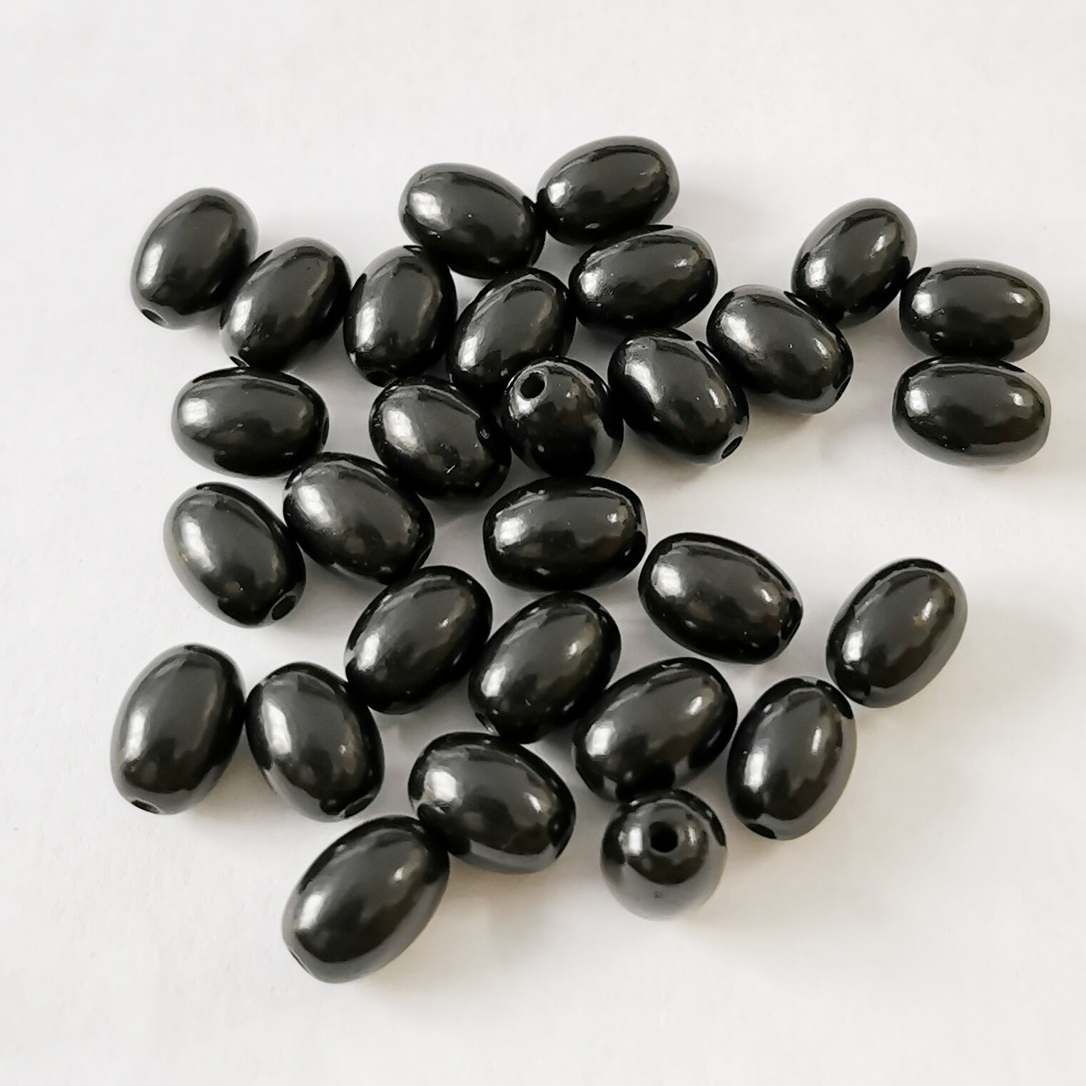 Бусины каменные, гагат, 10х7-11х8мм, рис, 10 шт.