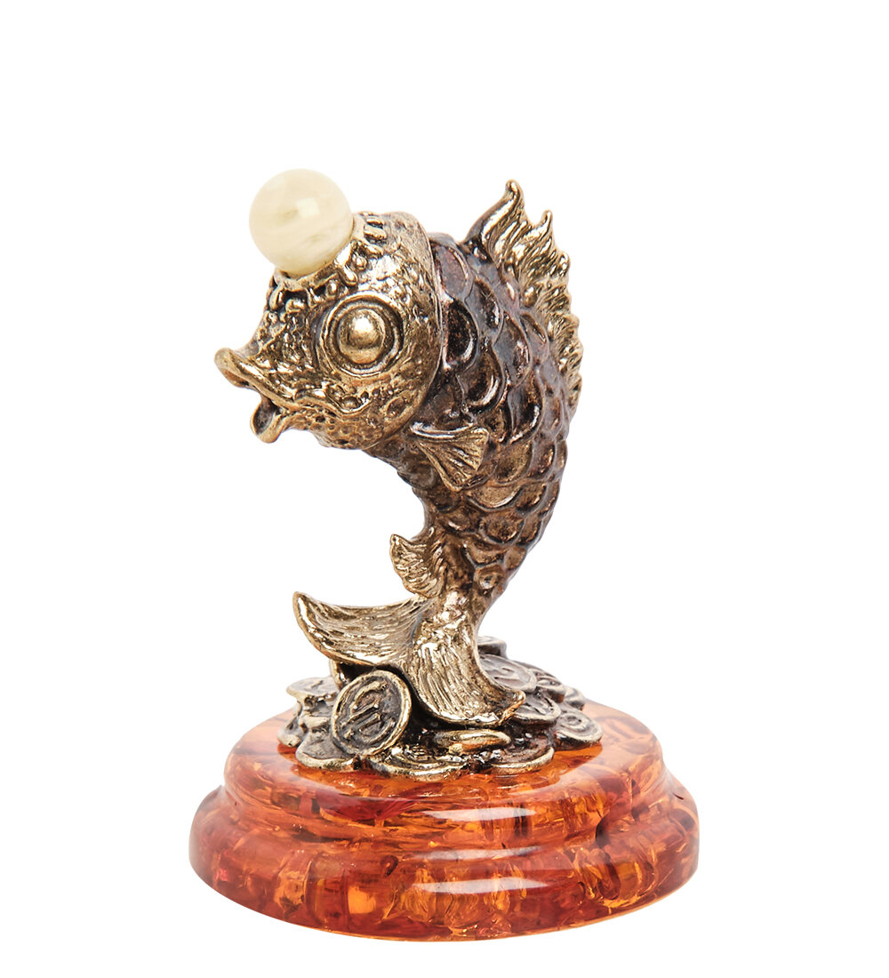 Фигурка 'Рыбка Денежная Фен-Шуй' (латунь, янтарь)