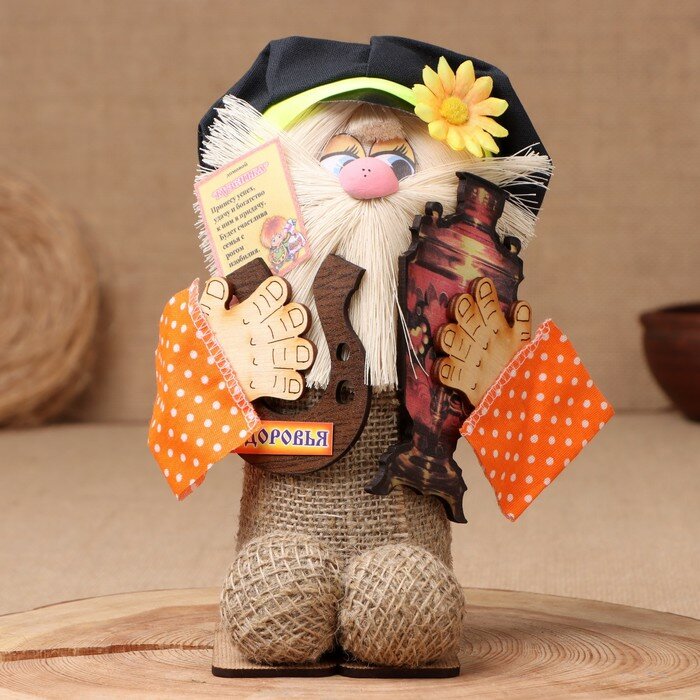 Оберег-домовой "Кузя в кепке, с самоваром и подковой", 26х15х12 см микс
