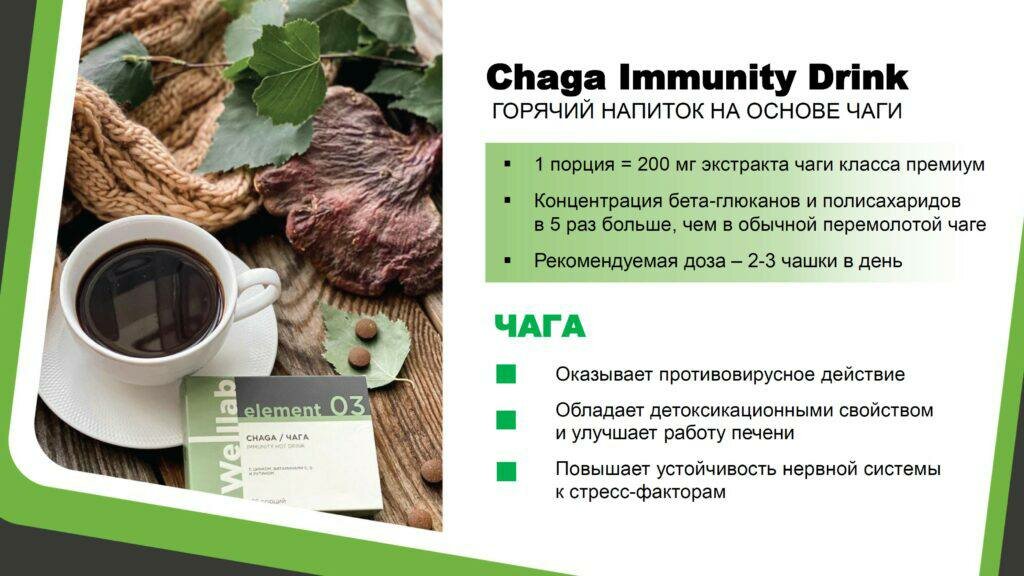Напиток для иммунитета и похудения WELLAB ELEMENT CHAGA IMMUNITY DRINK