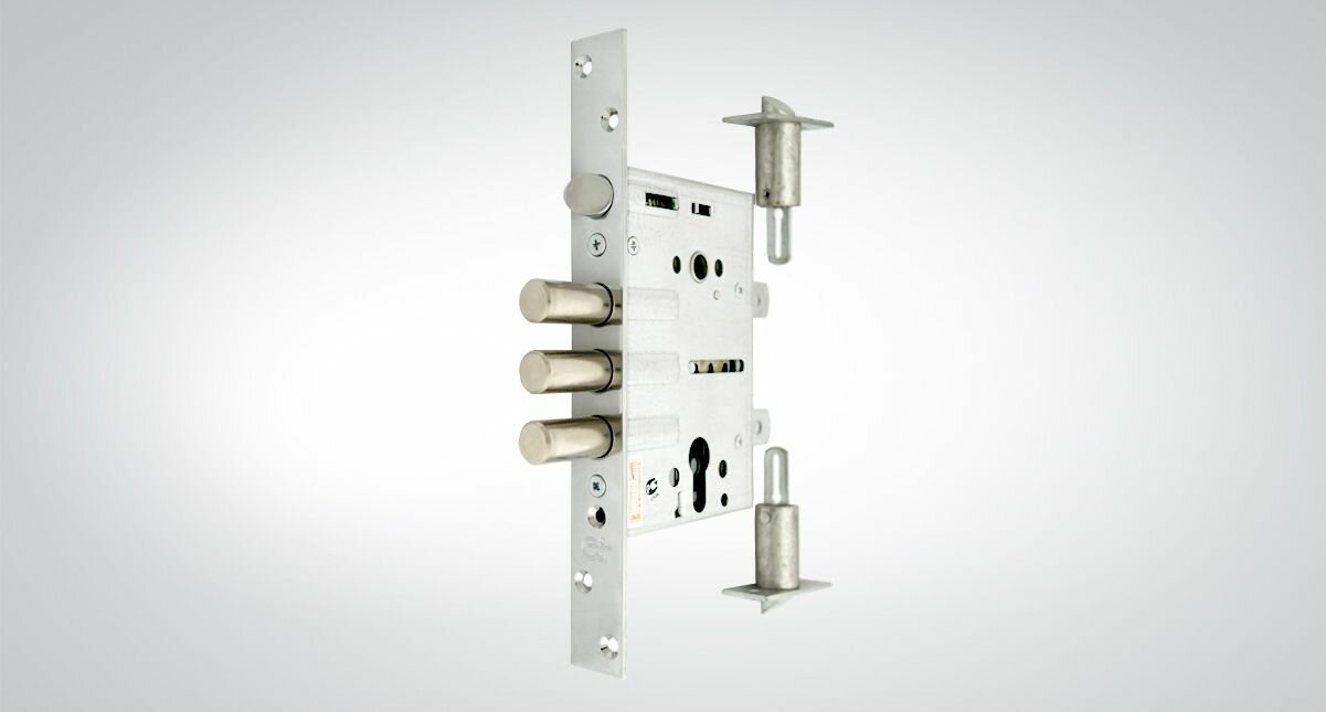 Замок врезной CRIT (Крит) ЗВ 7 РМТ - 004 ХП 3-х ригельный с защелкой под цилиндр с тягами