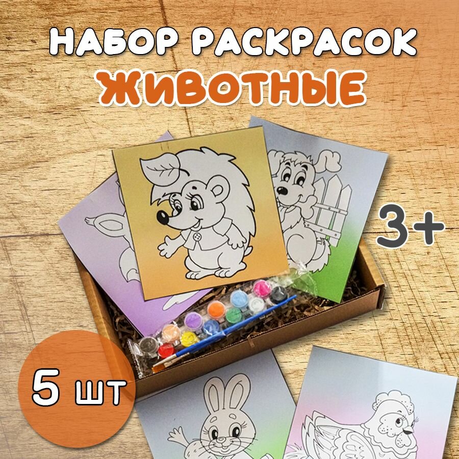 Раскраски детские на холсте 5 шт Животные птицы