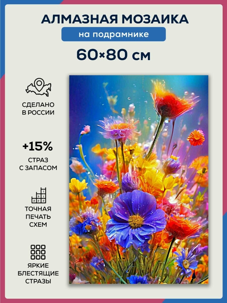 Алмазная мозаика 60x80 Цветы полевые на подрамнике