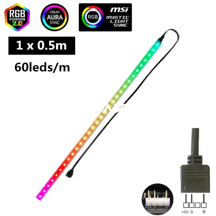 Светодиодная лента 0.5м 60 LED RGB Fusion/AURA SYNC