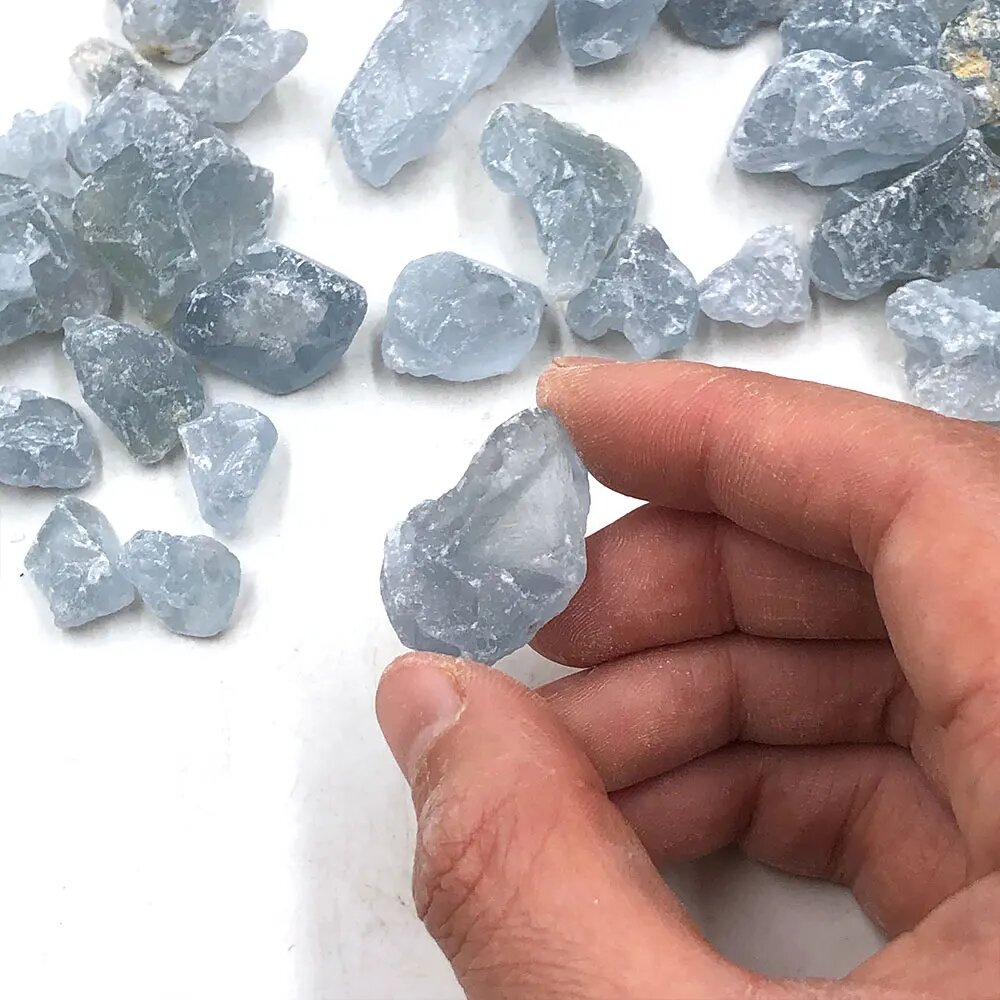 Необработанный синий кальцит, кварцевые кристаллы Blue Celestite
