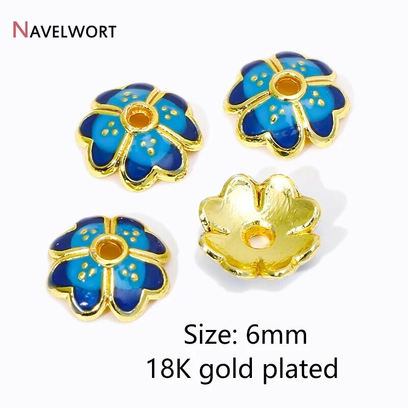 Капельные шапочки для бусин 6 мм, 18K gold plated