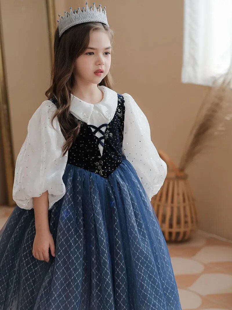 Платье принцессы для девочки HONEYS-BYE 7-8T (tag 140), Темно-синий, Anna Dress Only