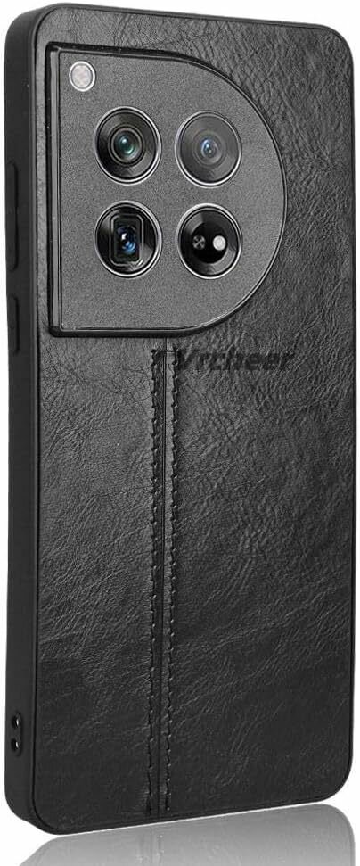 Стильный на коже чехол для OnePlus 12(ВанПлюс 12) экокожи противоударный тонкий качественного износостойкого, черный